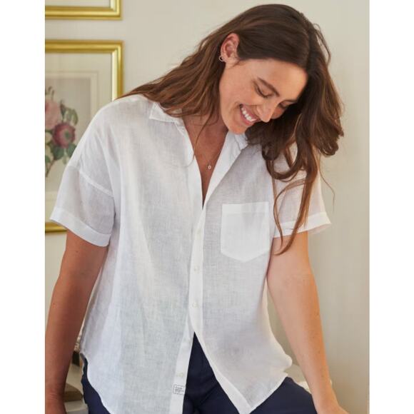 Frank & Eileen | Tops | Frank Eileen Rose Italian Linen Short Sleeve Buttonup Shirt In White M ...